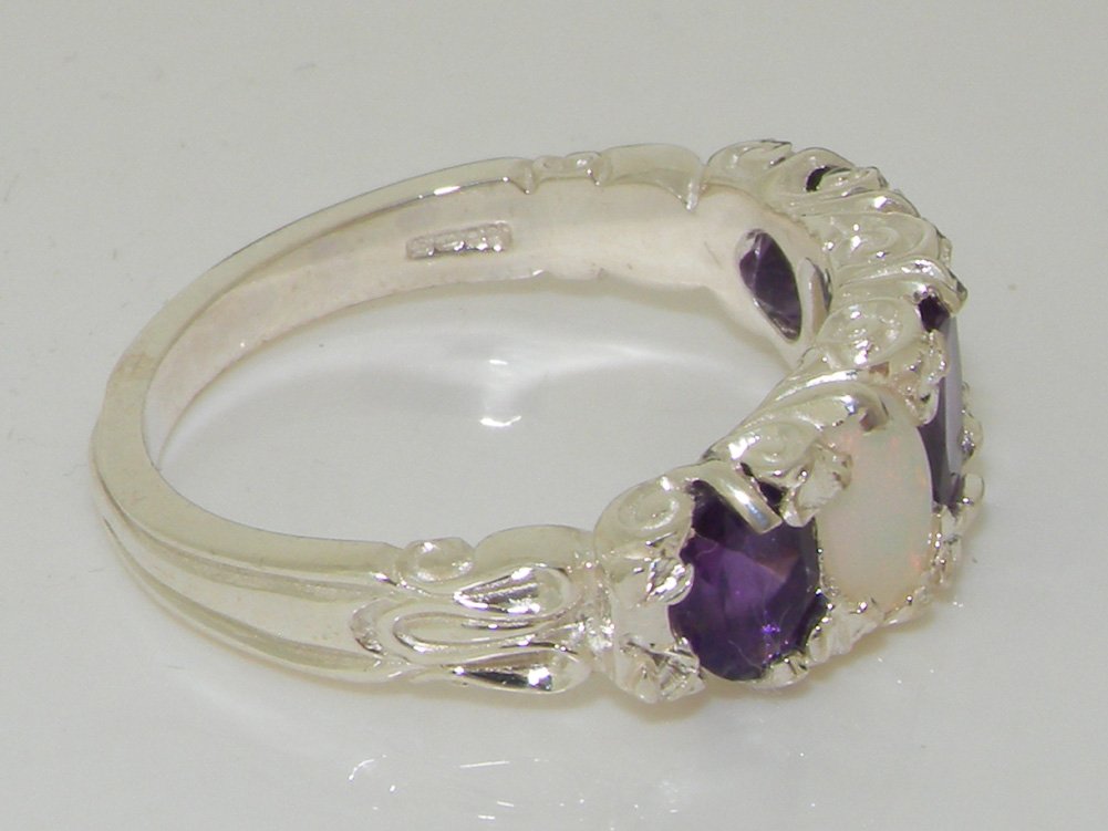 LetsBuyGold 925 Sterling Silver Real Genuine Amethyst and Opal Womens Band Ring - Size 11