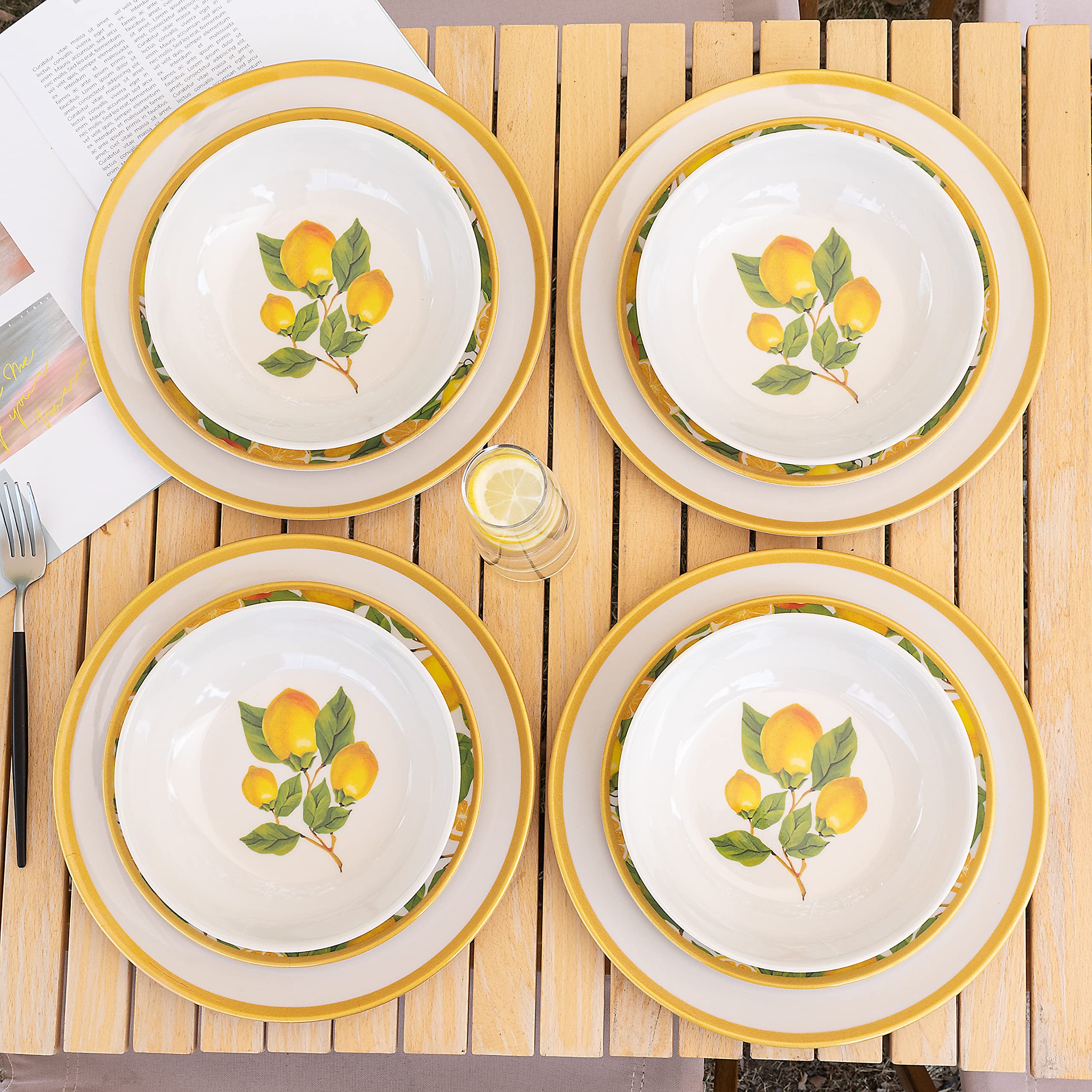 Salad Bowl - 6pcs Melamine Cereal Bowls for Daily Use,Soup Bowls,Durable and BPA Free, Dishwasher Safe, Lemon