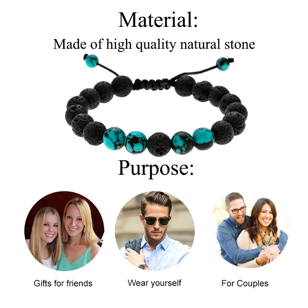 LUBINGSHINE 8mm Lava Rock Bracelet Braided Rope Natural Stone Yoga Bracelet Bangle for Men Women