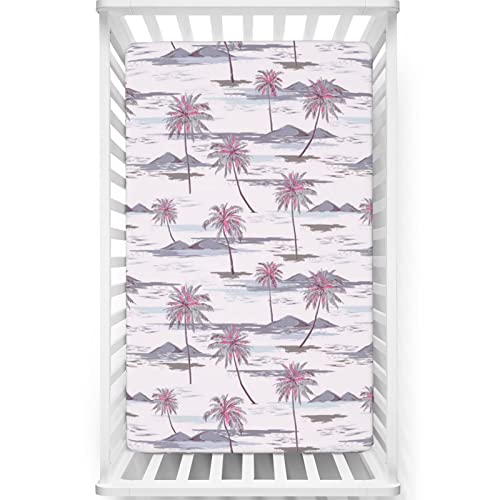 Vintage Beach Themed Fitted Mini Crib Sheets,Portable Mini Crib Sheets Soft and Breathable Bed Sheets-Baby Crib Sheets for Girl or Boy,24“ x38“,Pale Rose Multicolor