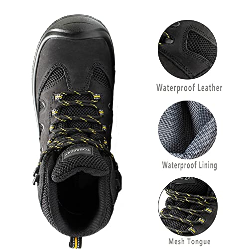 TOSAFZXY Waterproof Work Boot for Men, 6" Steel Toe and Non-Slip Safety Boot Outdoor Men Work Boot Black Size 13