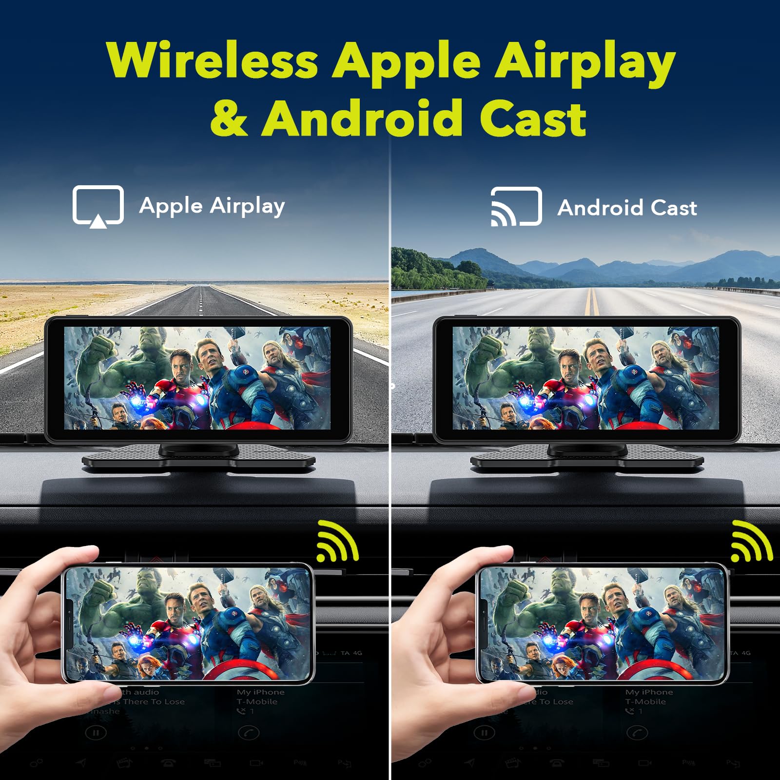 LAMTTO Wireless Apple Carplay Car Stereo Portable 6.86" Touch Screen Car Play and Android Auto 1080p Backup Camera Drive Mate GPS Navigation with Mirror Link/Siri/FM/Bluetooth