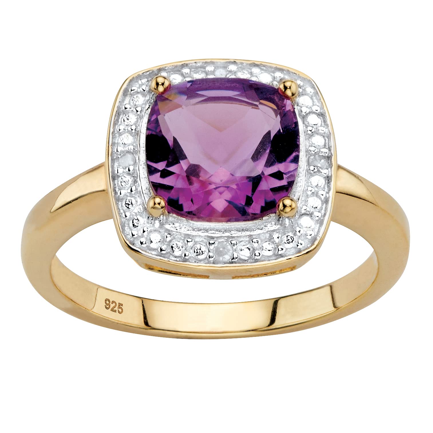 PalmBeach Yellow Gold-Plated Sterling Silver Princess Cut Genuine Gemstone and Diamond Accent Halo Ring Size 9