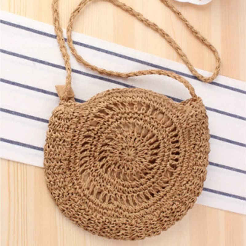 TJLSS Summer Round Bag Beach Wind Bow Crossbody Woven Bag Handmade Crochet Female Bag Beach Bag