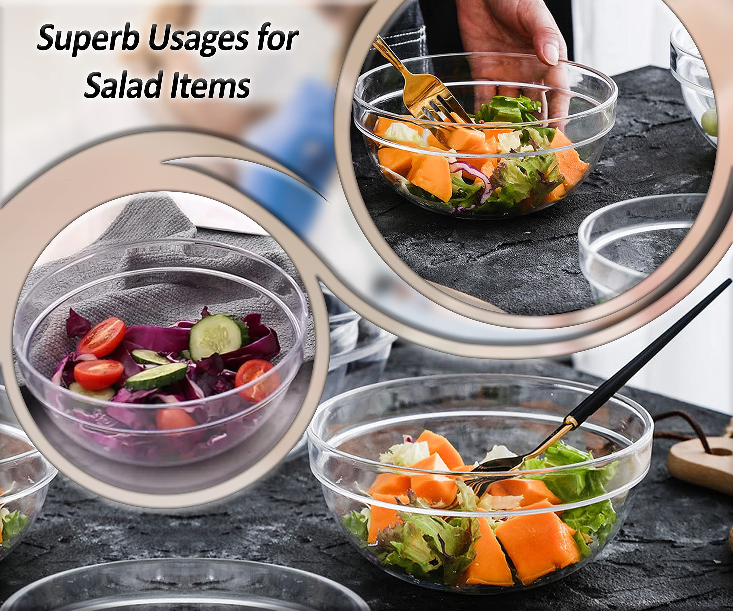 Salad Serving Bowl for Kitchens, Parties, Holidays, and Celebrations - Serving 9-inch Bowls - Reusable BPA free - 124 oz. Capacity, Set of 3