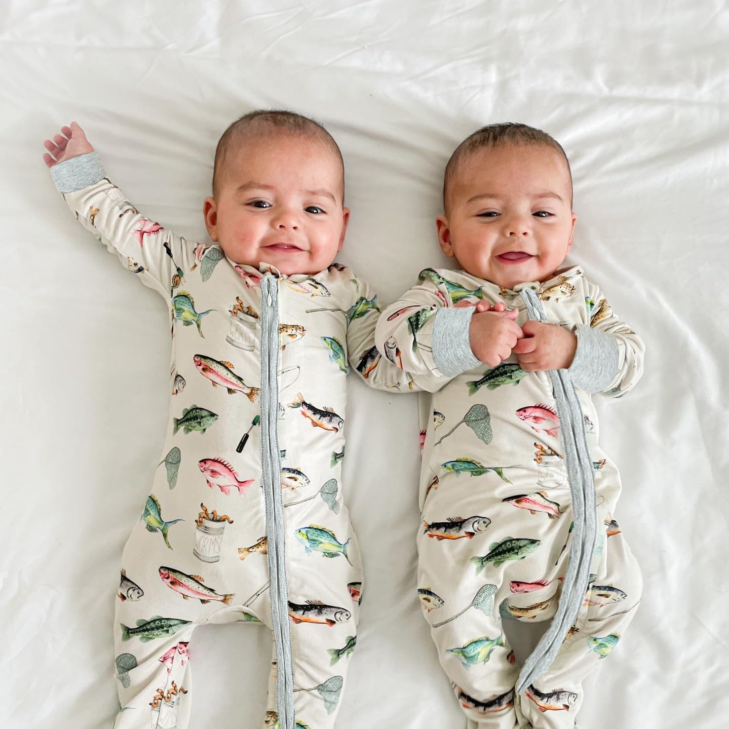 Lamuusaa Western Baby Girl Boy Clothes Long Sleeve Cow Print Romper Zipper Bodysuit Jumpsuit One Piece Fall Winter Outfit (Fish-White, 0-6 Months)