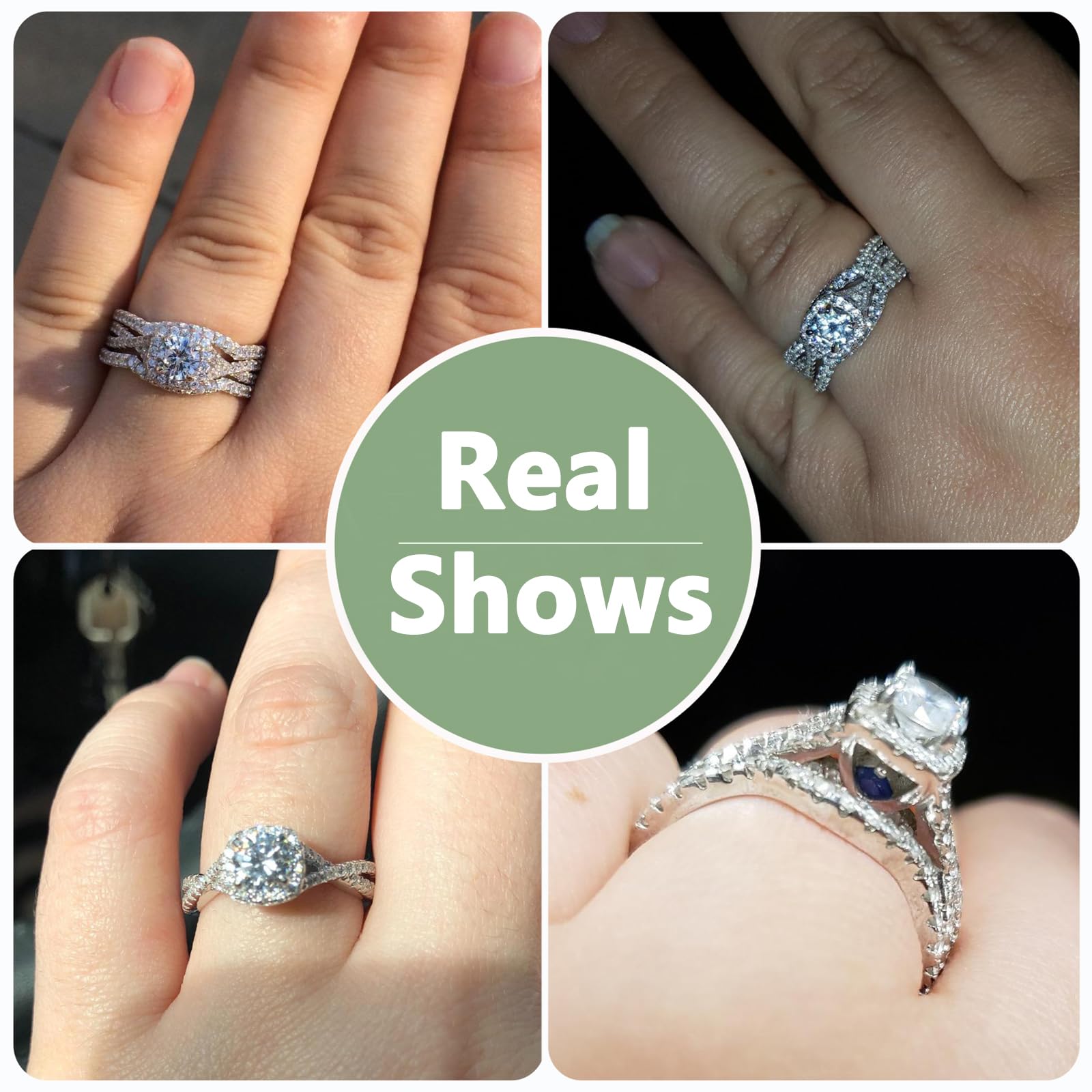 Newshe Engagement Wedding Ring Set for Women 925 Sterling Silver 3pcs Round White AAA Cz Size 7.5