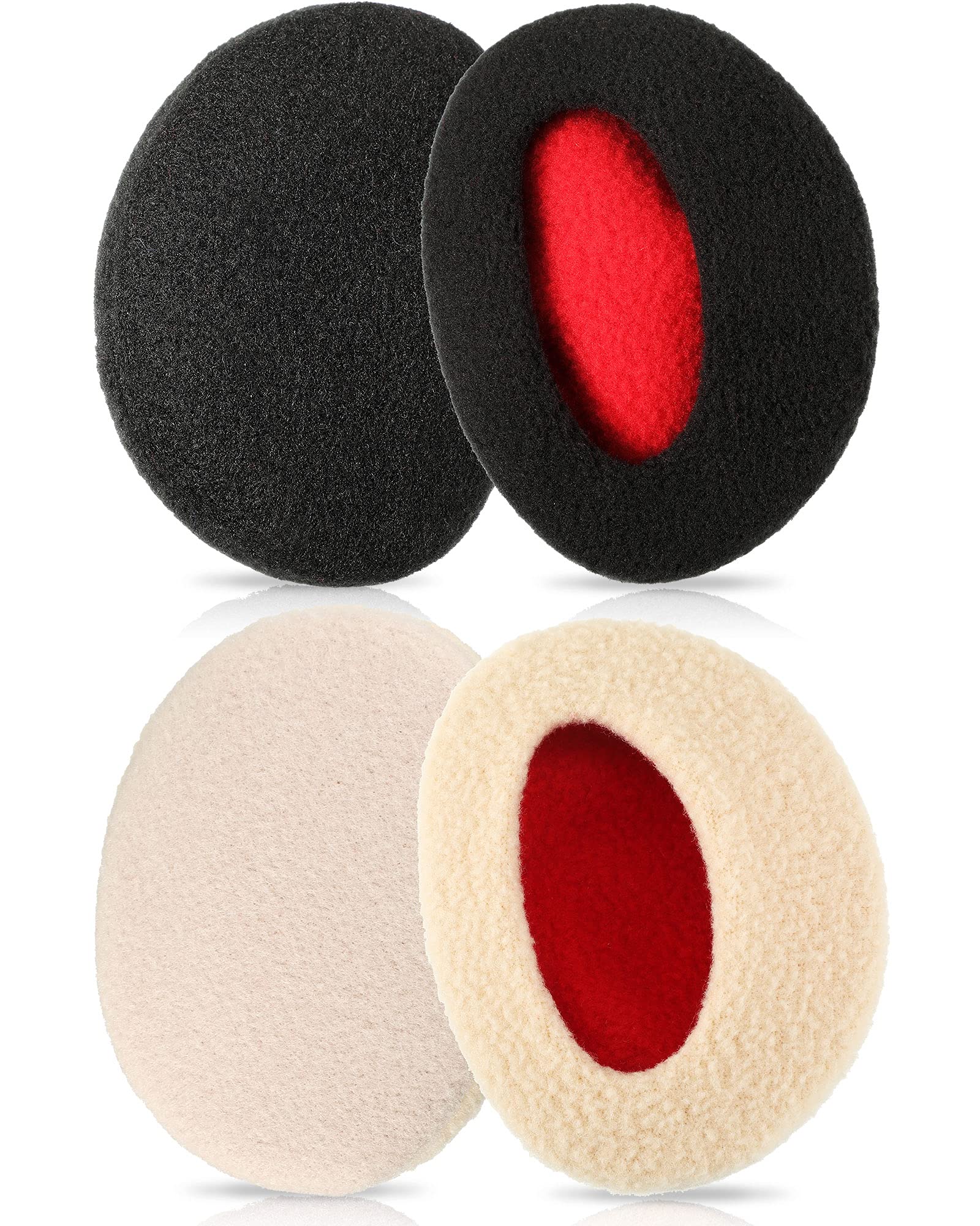 SATINIOR 2 Pairs Bandless Earmuffs Ear Warmers Winter Ear Covers Earcaps for Outdoors (Black, Beige,Large)