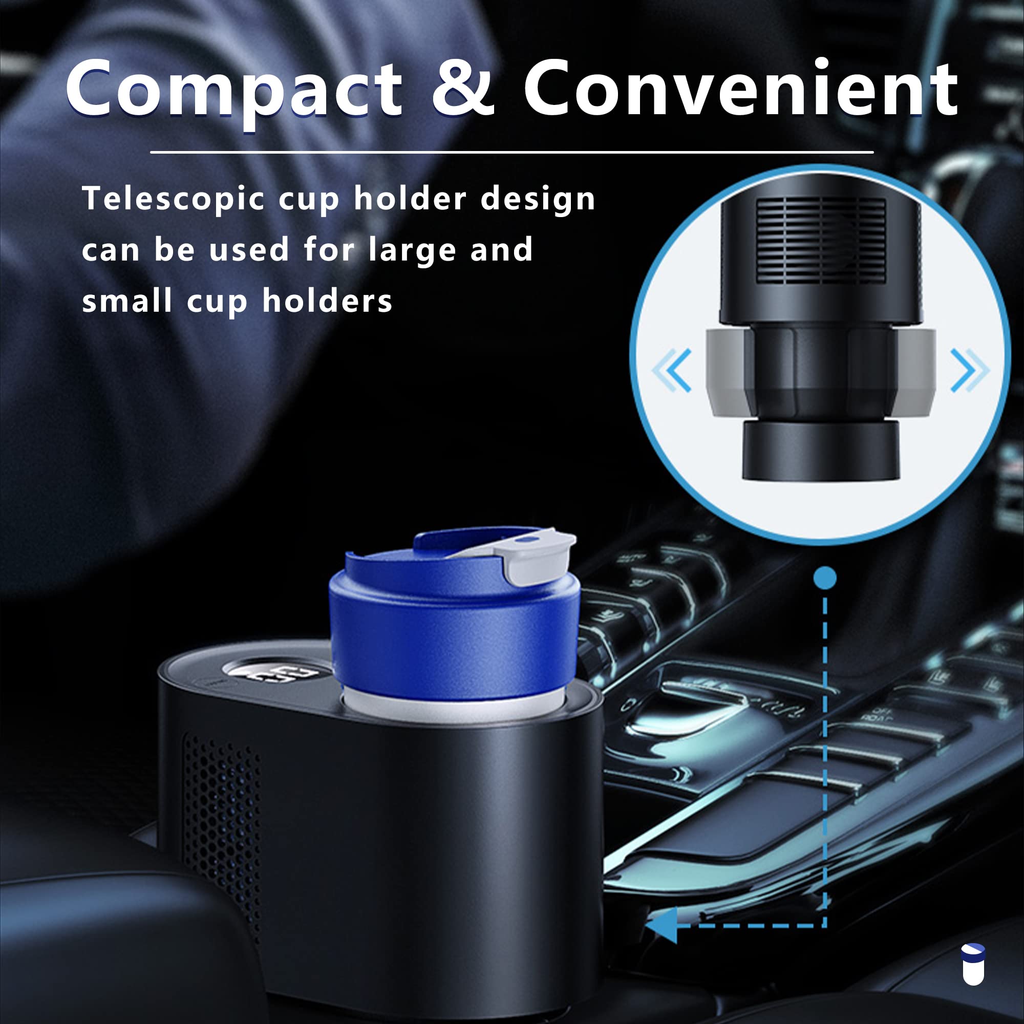 Smart Electric Cup Warmer and Cooler with Temperature Control for Car, Home, and Travel,12/24V Coffee Tea Drinks Mug Heating & Cooling 2IN1 with LED Display for Water,Milk,Beer,Drinks