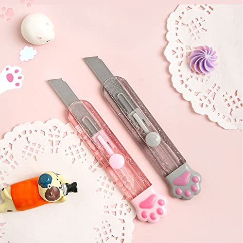 Small Utility Knife,Cute cat Paw Retractable Utility Knife,6 Utility Knifes,Send you 1 Plastic Ruler,9mm Wider Razor Sharp Blade,Perfect for Office and Home Use