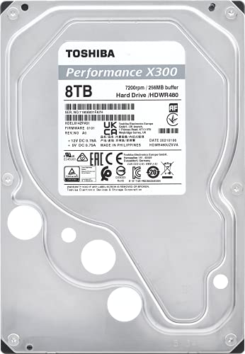 Toshiba X300 8TB Performance & Gaming 3.5-Inch Internal Hard Drive – CMR SATA 6 GB/s 7200 RPM 256 MB Cache - HDWR480XZSTA