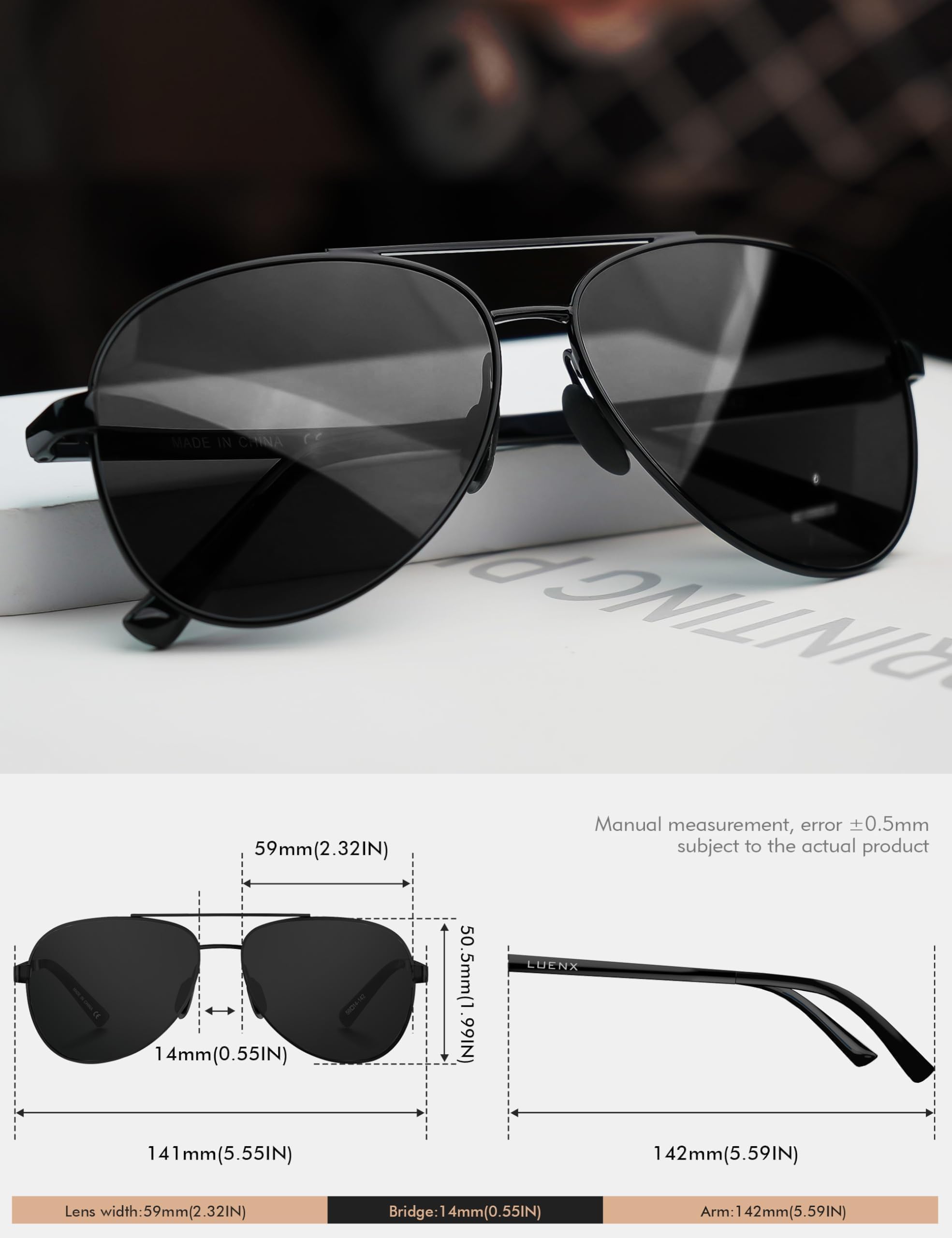 LUENX Aviator Sunglasses for Men Women - Polarized Driving uv 400 Protection (Gradient Blue-A5)