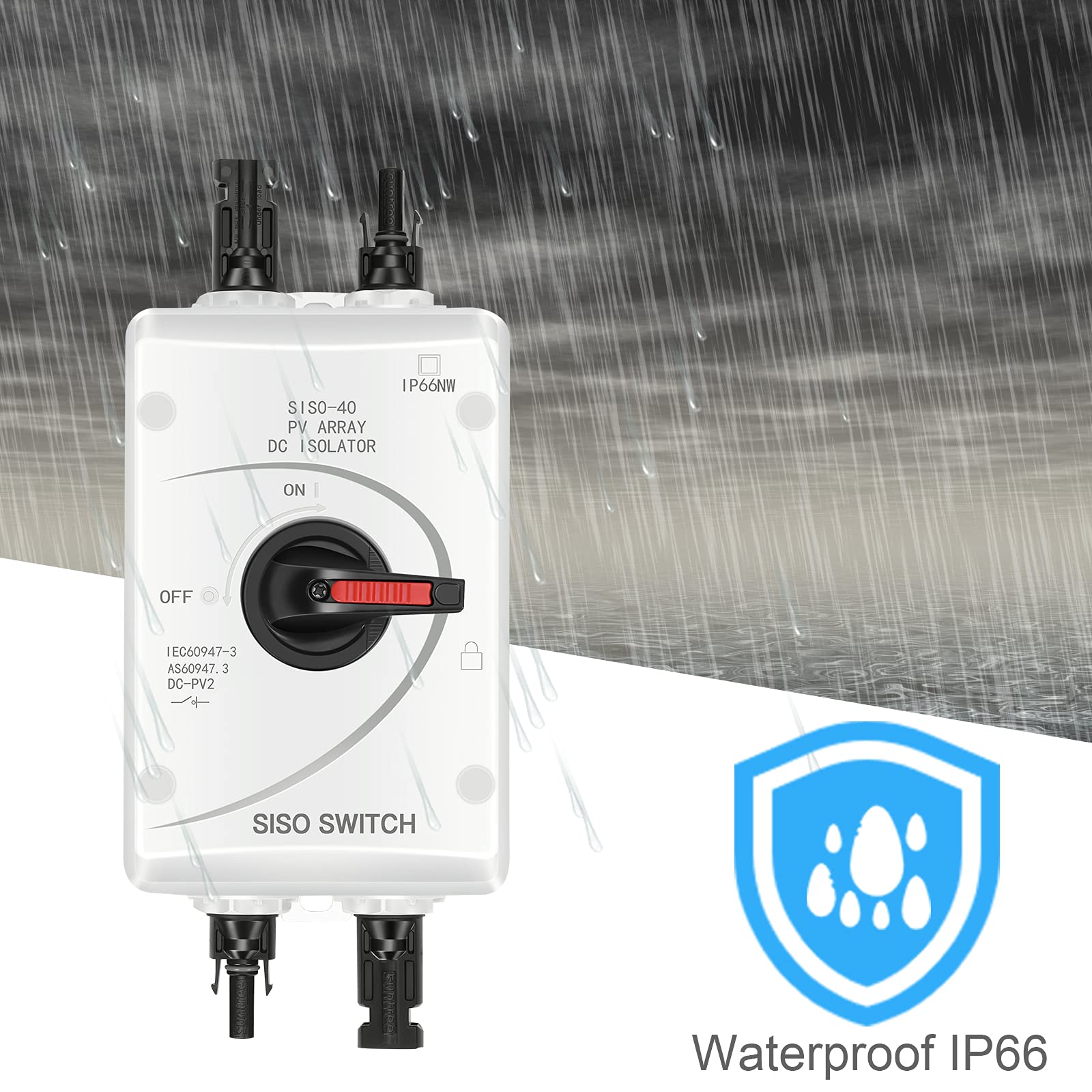 SolarEnz Solar Combiner Box 32A PV DC Isolator Switch DC Disconnect With Solar Connector Waterproof IP66 for RVs, Boats, and Off/On-Grid Solar Power System, Residential, Commercial Solar Installations