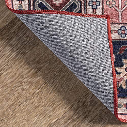 nuLOOM Amber Machine Washable Floral Aztec Ultra Thin Area Rug, 5' x 8', Rust