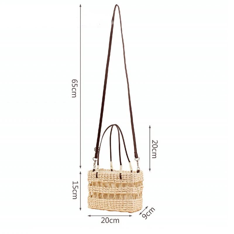 TJLSS Bag Women Hand-Woven Handbag Square Bag Rattan Bag Big Capacity Drawstring Casual Beach Shoulder Crossbody (Color : D, Size : 1)