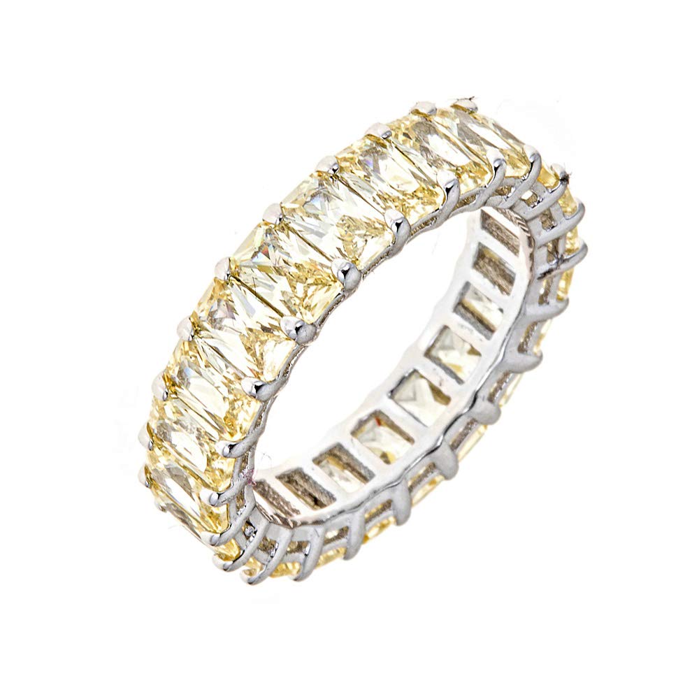 Maya J Eternity Ring - Emerald-Cut, with Artisan Fashioned Gemstones, Light Yellow, Size 6