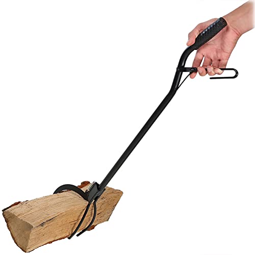 Sunnydaze 36-Inch Log Grabber Tongs - Outdoor/Indoor Tool Use - Spring Lever Action - Black