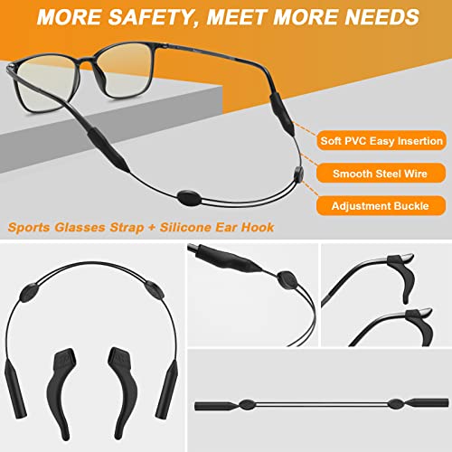 Yeahxing Adjustable Glasses Strap, 4 Pack 14Inch Eye Glasses String Strap with Retainer Ear Cushion, No Tail Anti Slip Sunglasses Strap, Eyeglass Straps, Glasses Straps for Men Women Kids