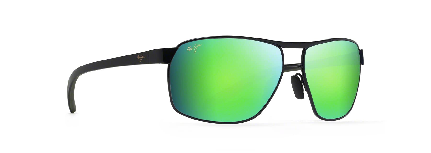 Maui Jim Men's The Bird Polarized Rectangular Sunglasses, Chrome w/ Black & Blue Temples/Blue Hawaii, Large
