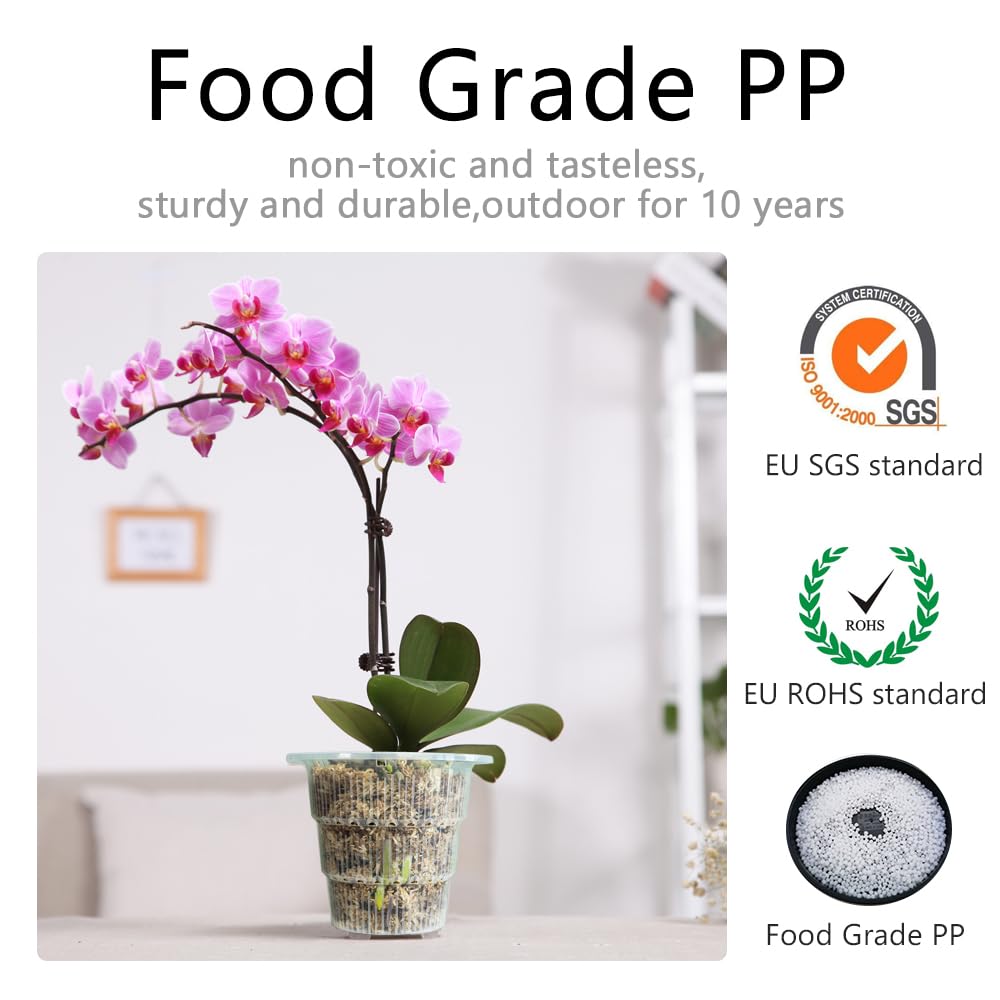 Meshpot 4 inch Clear Plastic Orchid Pots with Holes and Saucers for Repotting,Pack of 4,Small Orchid Planters Own Scientific Controlling Roots Technology to Develop More Strong Roots