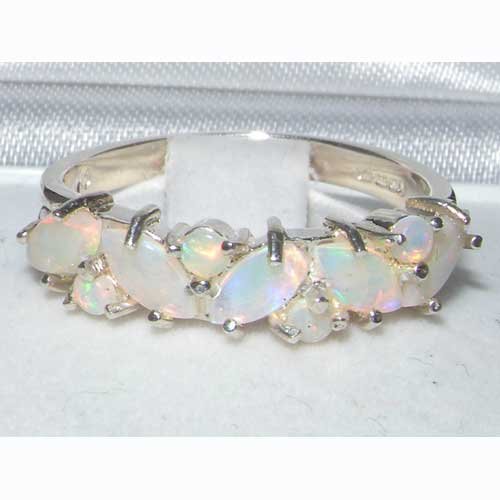 LetsBuyGold 925 Sterling Silver Real Genuine Opal Womens Eternity Ring - Size 7
