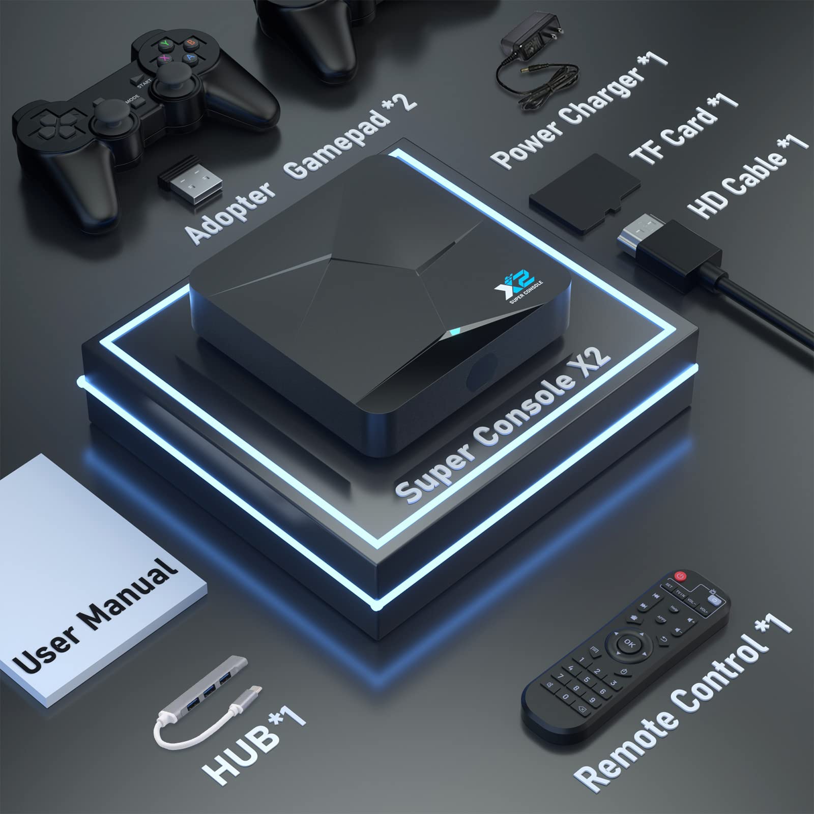 Super Console x2 Video Game Console with 100,000+Classic Games for TV Video Games, Retro Game Console with 60+Emulators,Plug& Play Gaming System EmuELEC4.5&Android TV 9.0, 2 Wireless Controllers(256G)