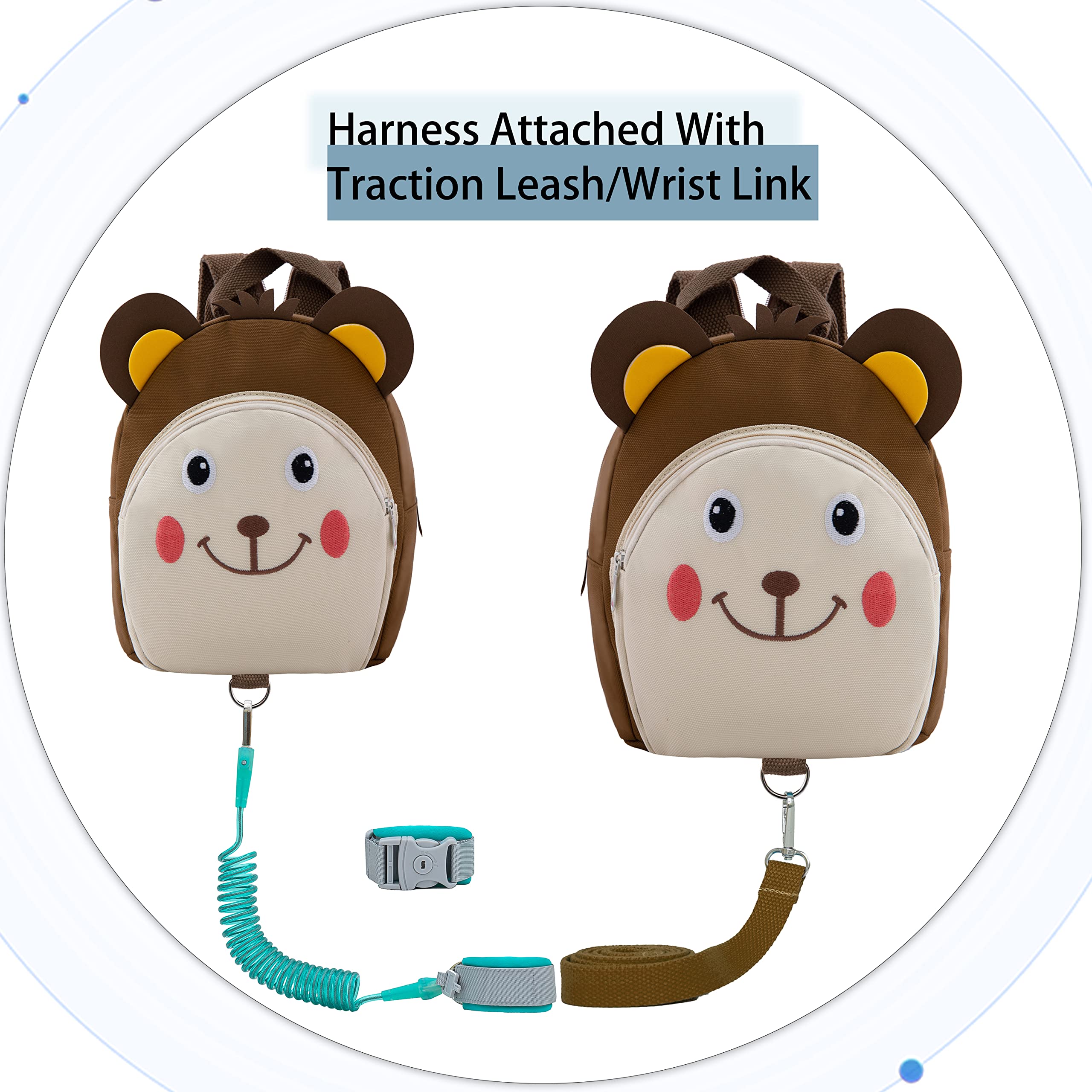 Toddlers Leash Convertible Chest Bag Mini Backpacks with Child Kids Anti-Lost Wristlets Wrist Link (Monkey)