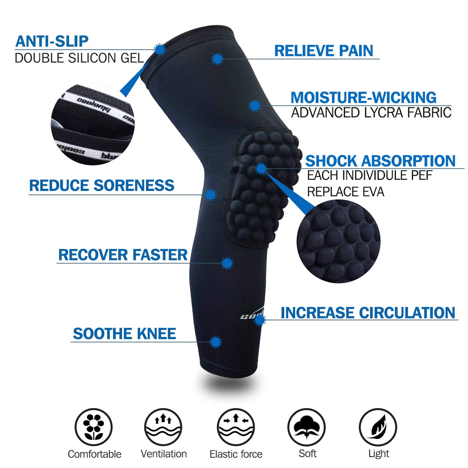 Legendfit Basketball Knee Pads Compression Leg Long Sleeve Crashproof Pad Protector Gear Kids Adult XS-XL 1 Piece
