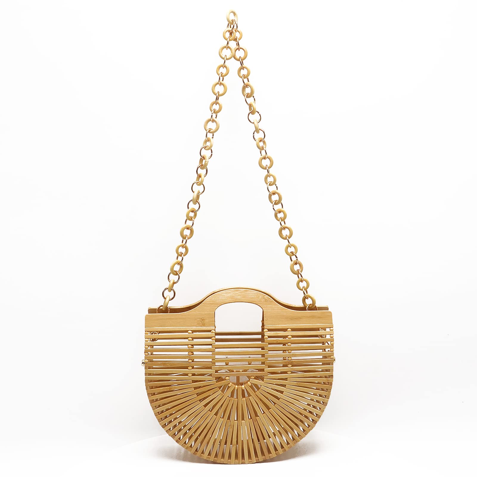 Miuco Bamboo Tote Bags Top Handle Handmade Handbags Beach Purses With Chain