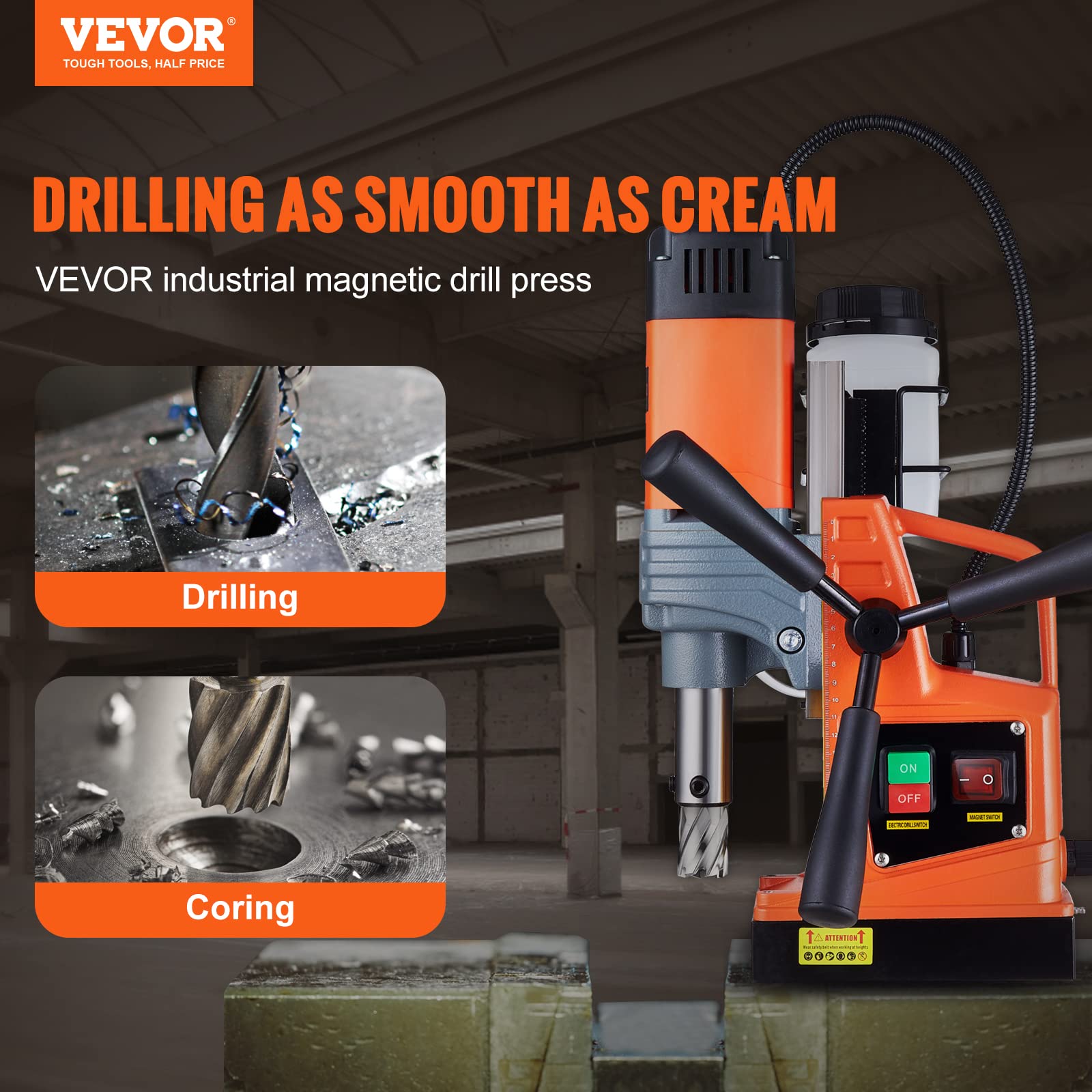 VEVOR Mag Drill Press, 1300W 1.57" Boring Diameter, 2922lbf Power Portable Magnetic Drill, 810 PRM, Electric Drilling Machine for Metal Surface, Industrial and Home Improvement