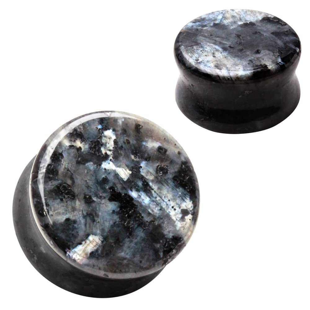 Pierced Owl Natural Black Labradorite Stone Double Flared Plugs, Sold as a Pair (8mm (0GA))