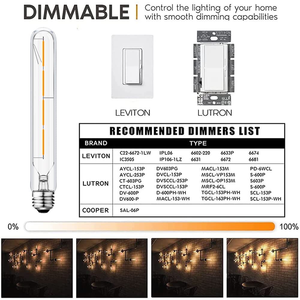 LED Tube Bulbs,Soft White 3000K,T10 Dimmable LED Filament Bulb,8.9in Tubular Edison Light Bulbs 4W Dimmable Tube Vintage Led Bulbs 40 Watt Equivalent,E26 Medium Base Lamp (4-Pack)