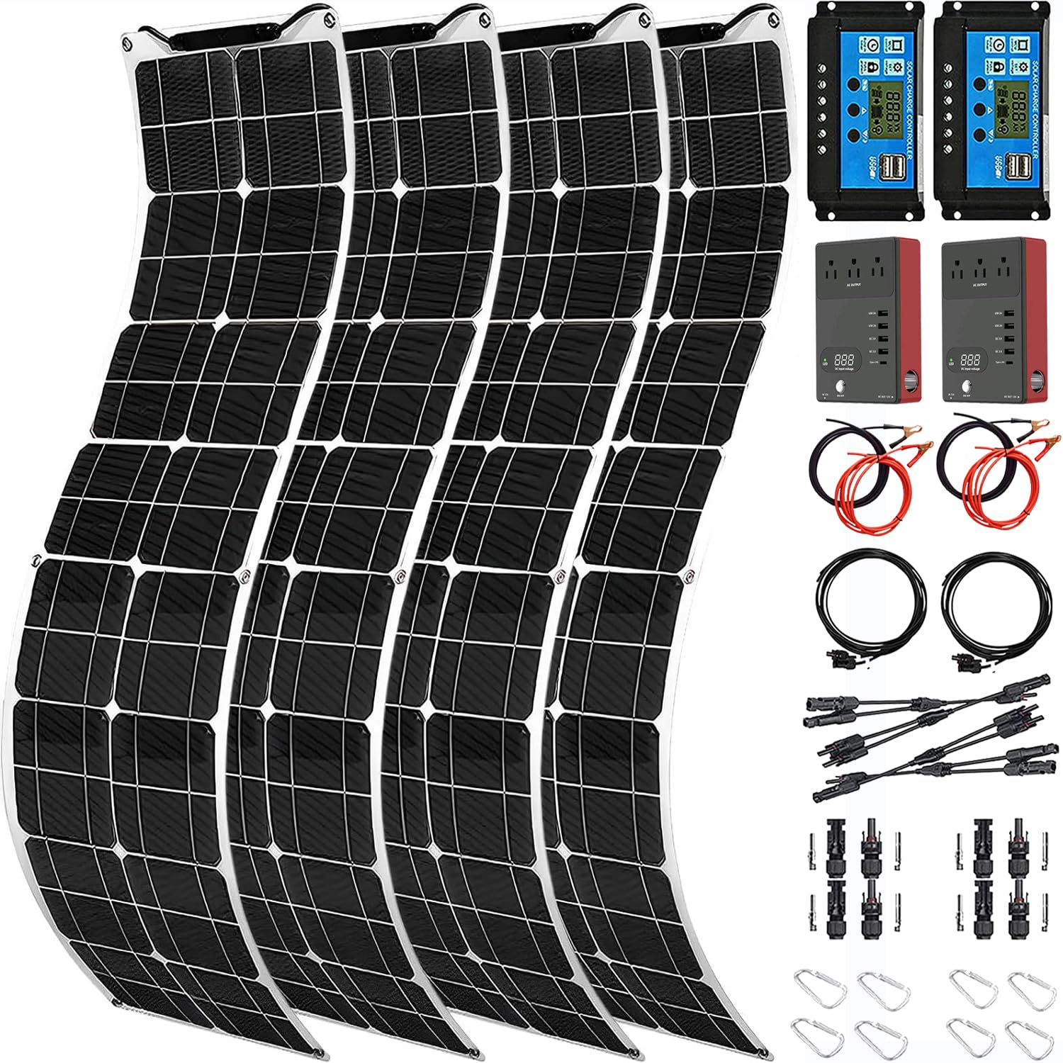 LOPMQRV 1000 Watt Solar Panel Kit,with 2pcs car Inverter and 2pcs 40A Charge Controller 4pcs 250 Watt Flexible Monocrystalline Solar Panel for 12-24V Battery Charging Car Battery Camper RV Yacht Boat