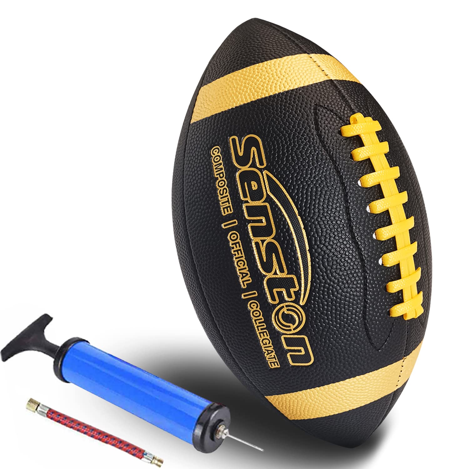 Senston Football Size 6/ Premium Composite Leather Kids/Junior/Youth Football with Pump - Black