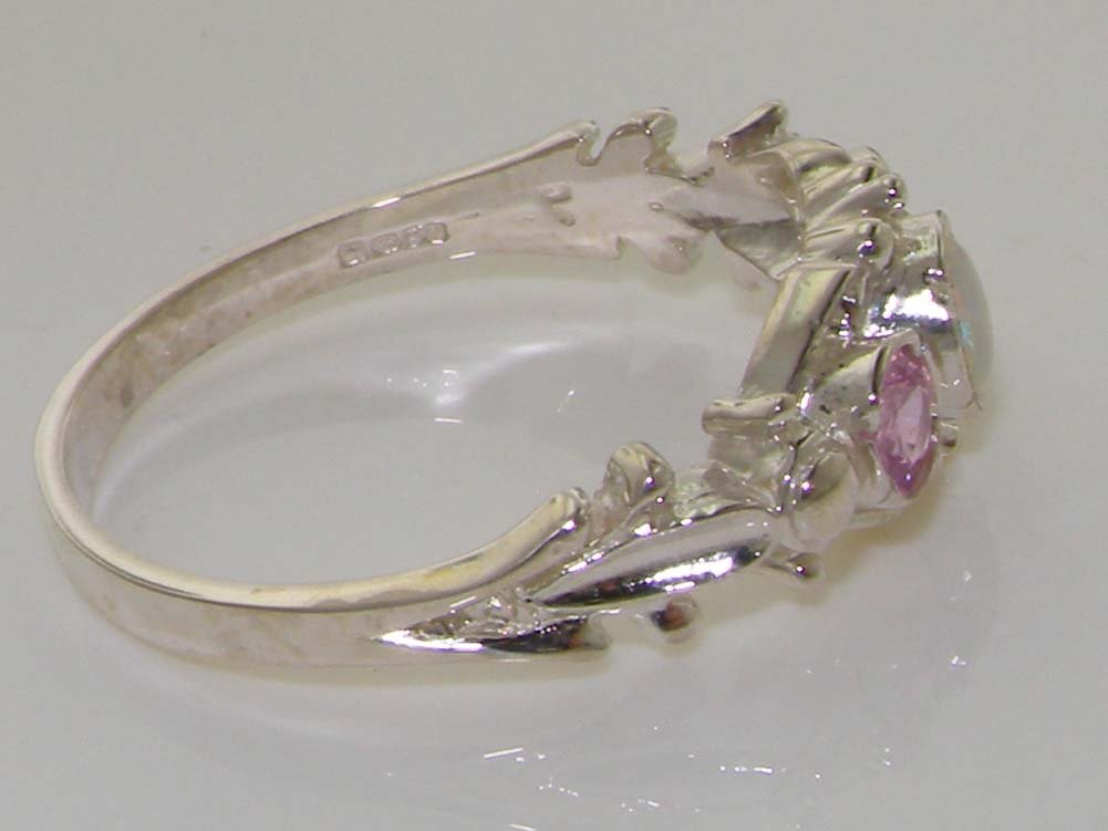 LetsBuyGold 925 Sterling Silver Real Genuine Opal and Pink Tourmaline Womens Trilogy Engagement Ring - Size 6