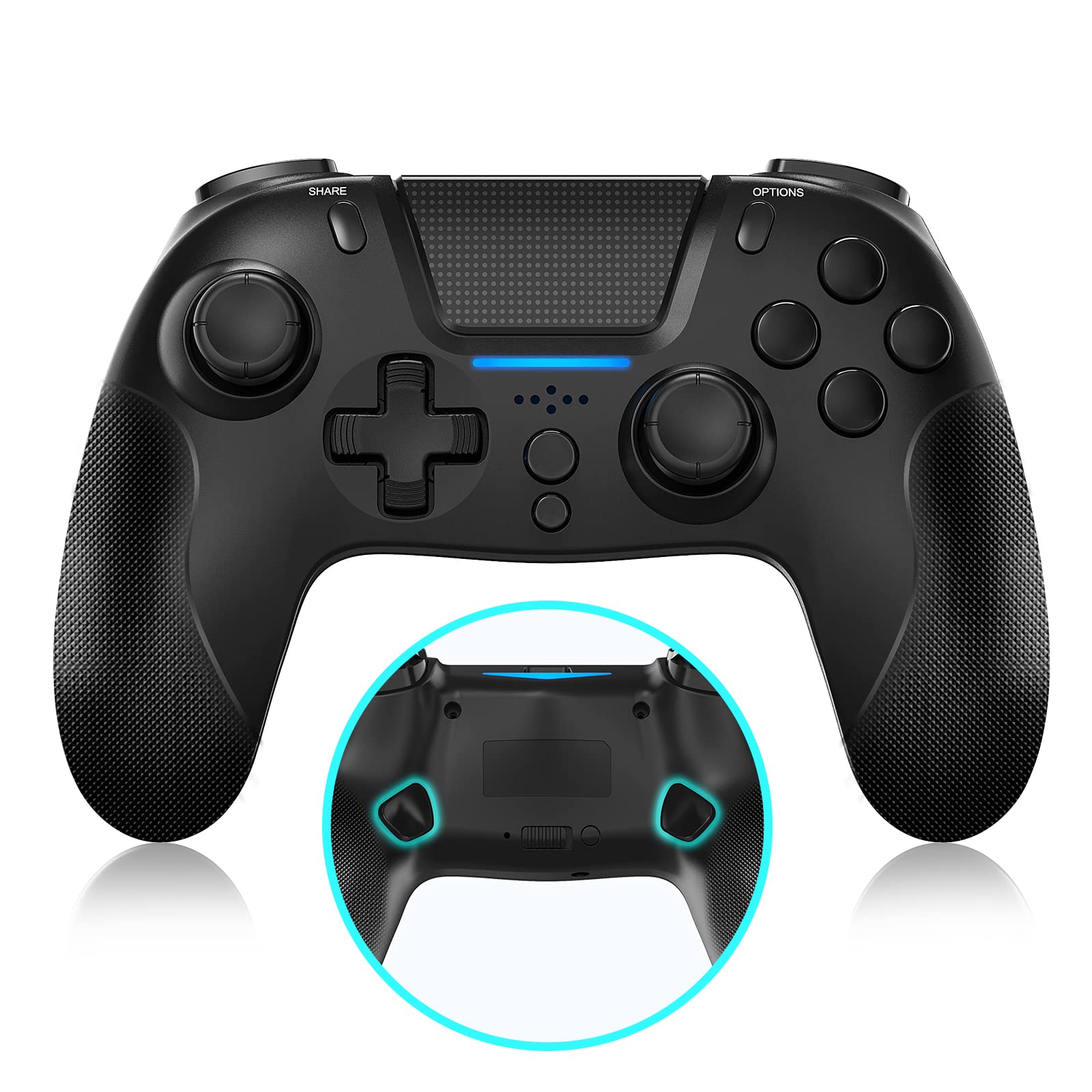 NexiGo Q500 Elite PS4 Controller with Back Buttons, Turbo, Dual Vibration, Gyro Axis, Bluetooth, Programmable Buttons, Built-in Speaker, for PlayStation 4 / iOS14 / Android/PC, Black