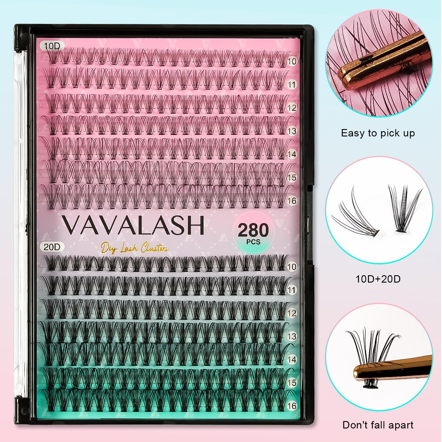VAVALASH Individual Cluster Lashes 140 PCS DIY Eyelash Extension Light and Soft Faux Mink Slik Lash Clusters Easy Full Lash Extensions DIY at Home (V08,D Curl-Mix)