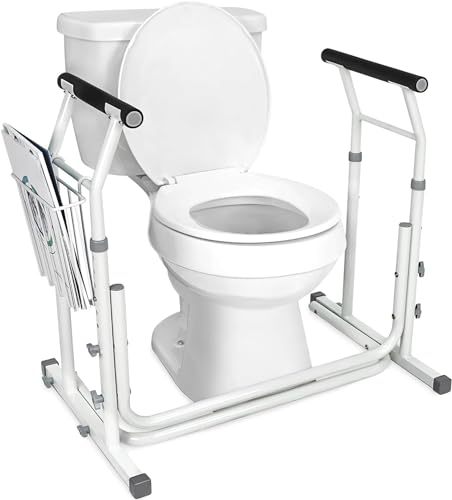 Vaunn Medical Bathroom Adjustable Height Toilet Rail Grab Bar and Commode Safety Frame Handle