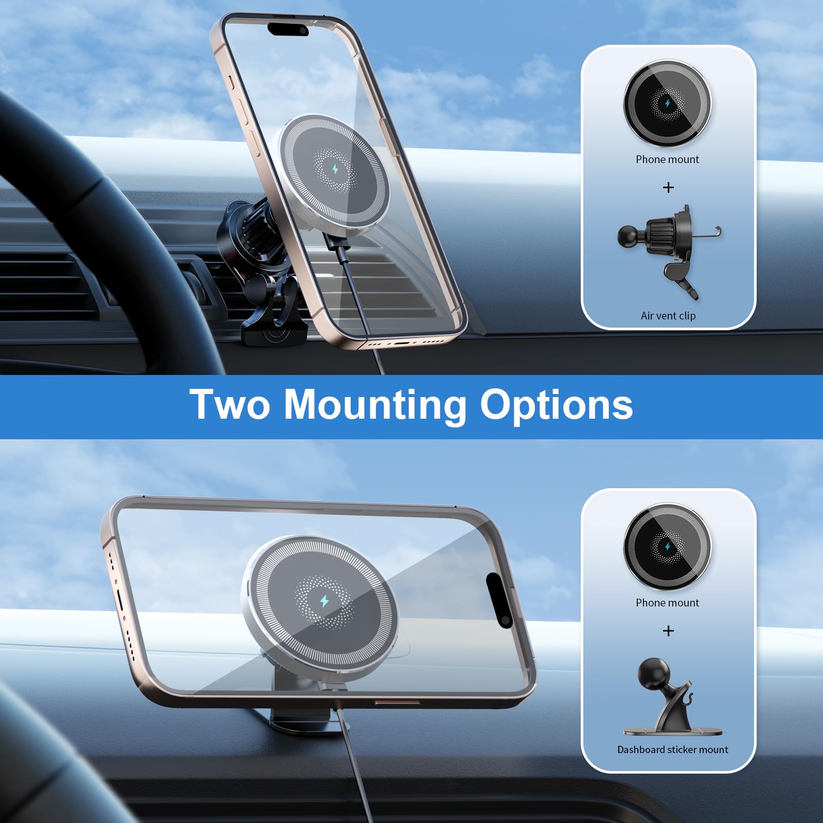 MANKIW for Magsafe Car Mount Charger,15W Magnetic Wireless Car Charger Mount for iPhone 15 Pro Max Plus 14 13 12,Fast Charging Mount for Magsafe Car Phone Holder Fits for Magsafe Charger Case