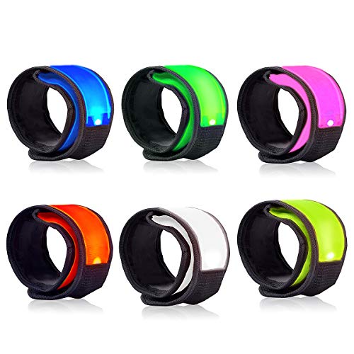LOBKIN 6 Pack Safety Bracelets, LED Slap Armband Kids Walking at Night Safe LED Light Wrist Light Reflective Belt, Magic Band Running Lights for Runners (A)