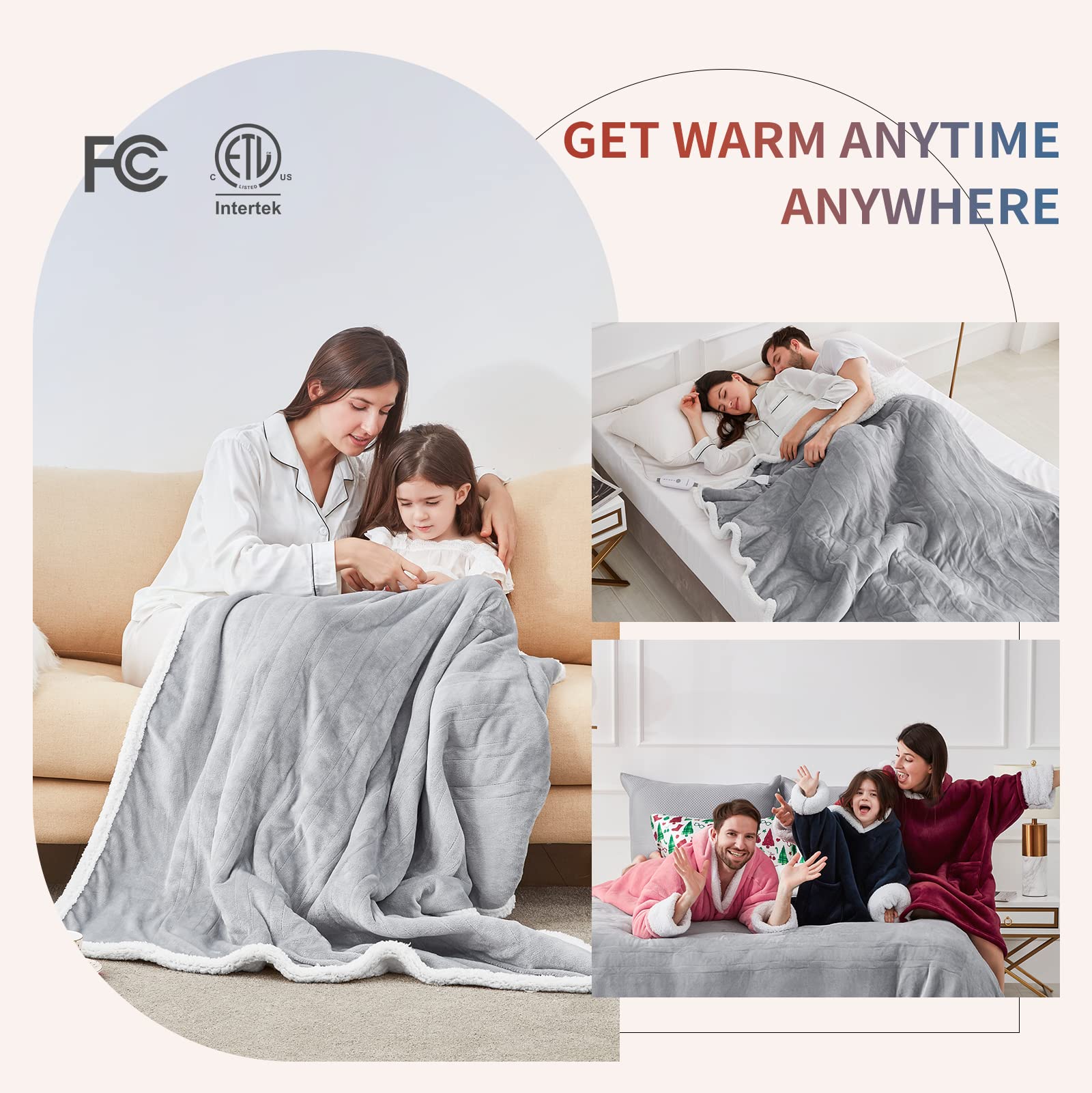Maple&Stone Heated Blanket Electric Queen Flannel Sherpa Fast Heating Electric Blanket,5 Heat Settings Heating Blanket & 10 Hours Auto-Off Timing Settings (84 x 90 inches，Pink)