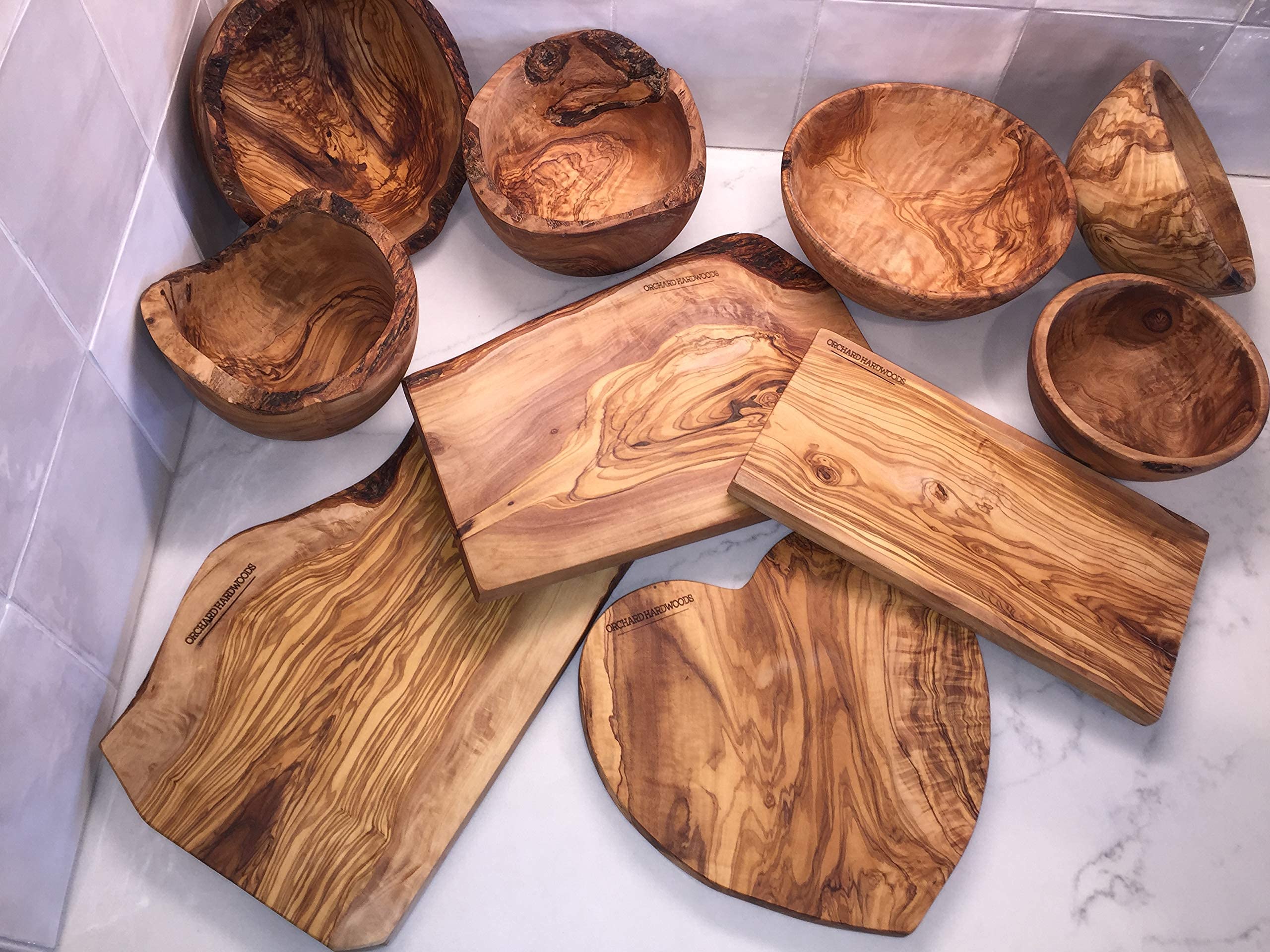 ORCHARD HARDWOODS Nesting Set of 6 Artisan Olive Wood Serving Bowls. Unique Handmade Decorative Serve-ware for Fruit, Salad, Snacks, Condiments, Any Food. Small Mini Bowl 2" to Large 5.5-6.5"