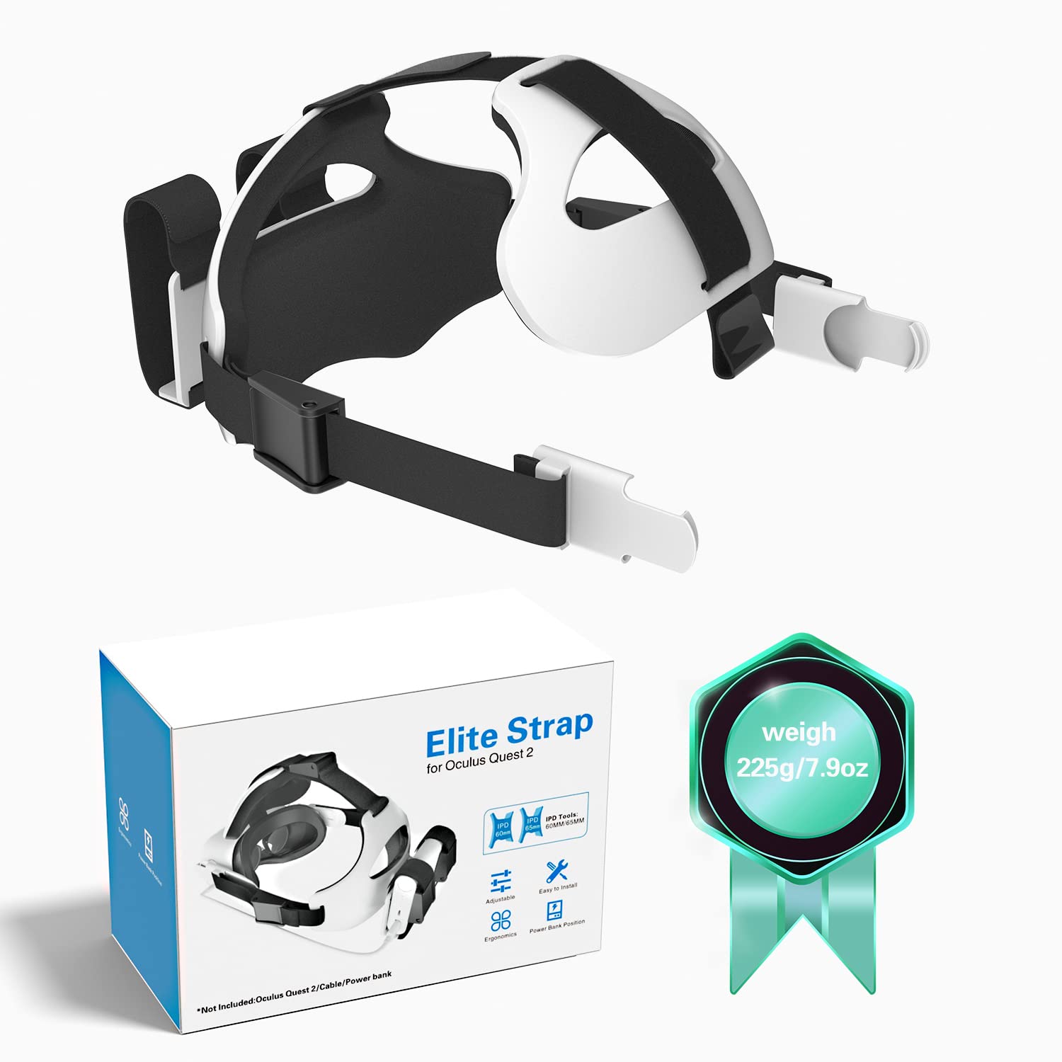 SEVENKA Head Strap for Quest 2 VR Headset, Replacement for Elite Strap, Headband with Battery Holder Bracket for Enhanced Support & Comfort in VR, Reduce Head Pressure (Power Bank not Included)