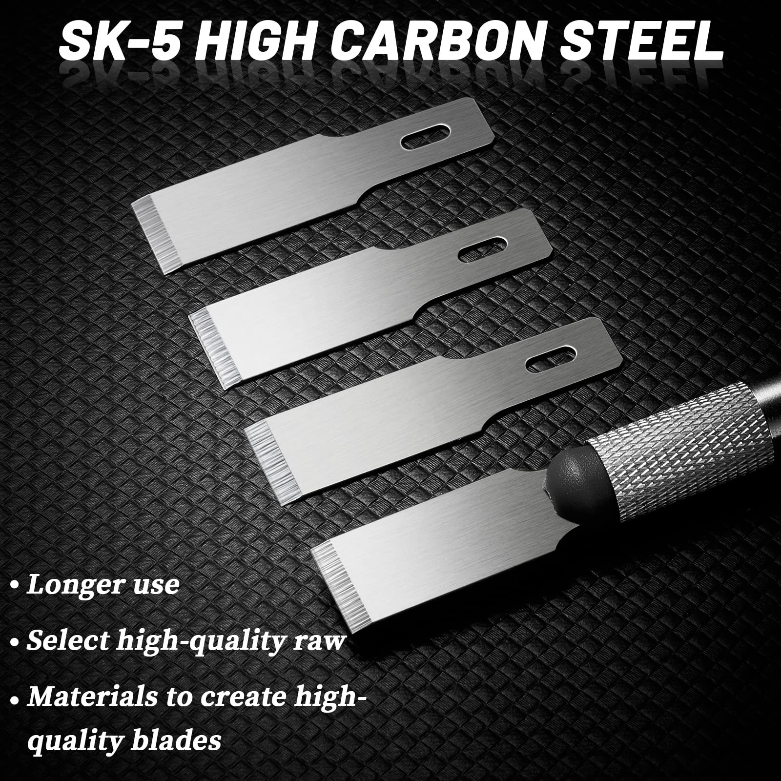 Size 18 Chiseling Blades SK5 Knife Blades No Handles Knife Square Blade Carbon Steel Chisel Tip Knife Blade with Plastic Storage Boxes for Craft Carving Chiseling Shaving Cutting (30 Pack)