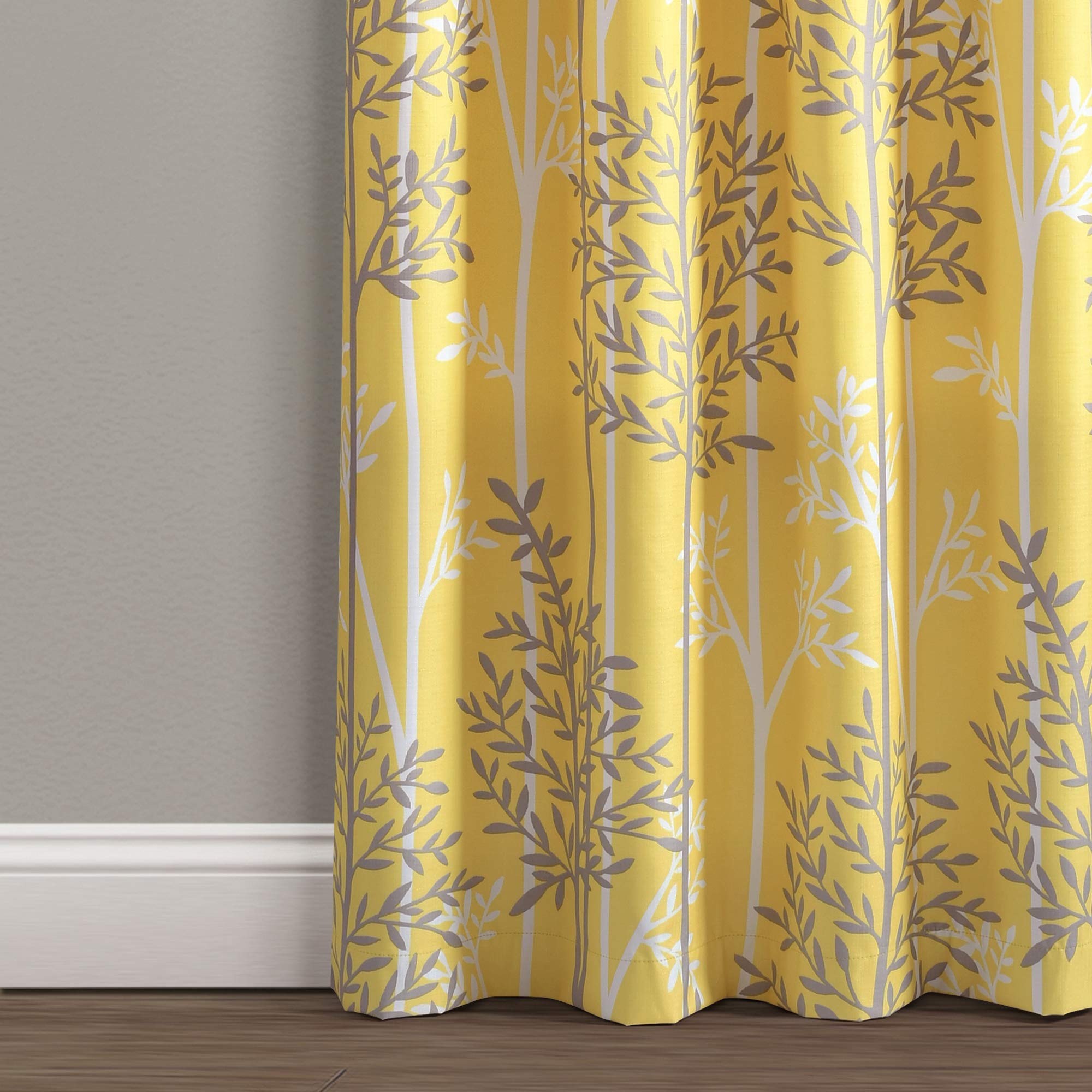 Lush Decor Yellow and Gray Linear Tree Blackout Grommet Window Curtain Panel Pair (84" x 38"), 84 in x 38 in, Yellow & Gray - DISCONTINUED