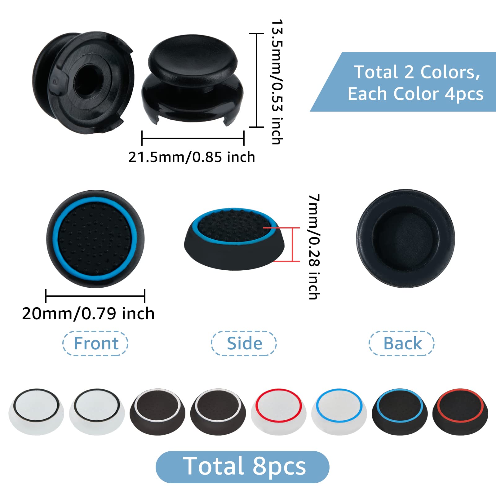 SUPERFINDINGS 8Pcs 6 Colors Joystick Thumb Grip Protect Cover 3D Texture Rubber Silicone Grip Cover and 8Pcs 2 Colors Thumbstick Extender for Ps3 Ps4 Xbox 360 Xbox One Wii U Game Controllers
