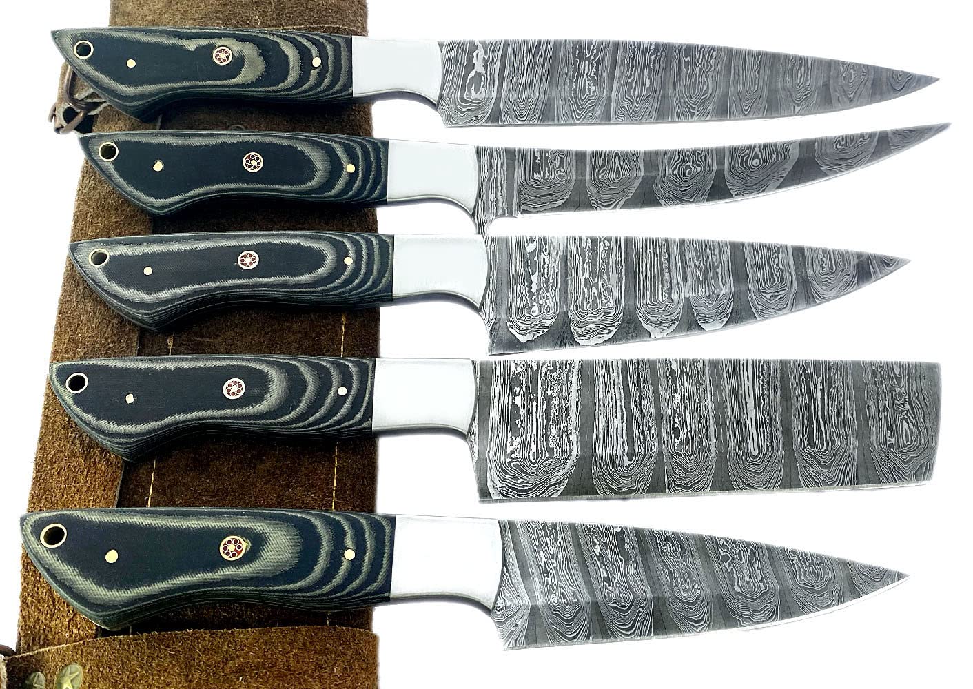 Professional Kitchen Knives Custom Made Damascus Steel 5 pcs of Professional Utility Chef Kitchen Knife Set with Chopper / Cleaver with Pocket Case Chef Knife Roll Bag - BW-4160
