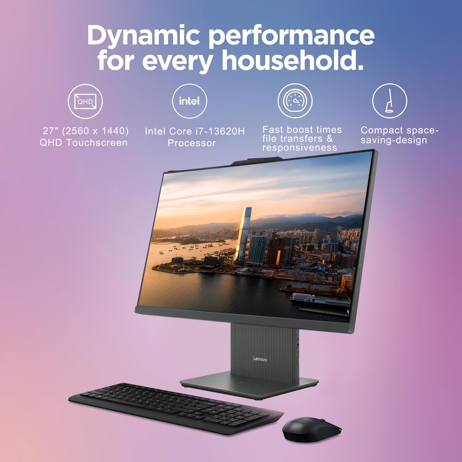 Lenovo 2024 IdeaCentre I AIO, 27" QHD Touchscreen, Intel Core i7-13620H, 128GB DDR5 RAM, 8TB SSD, IR Camera, Wireless Charging Base, HDMI, RJ45, Wireless KB & Mouse, Wi-Fi 6, Windows 11 Pro, Grey