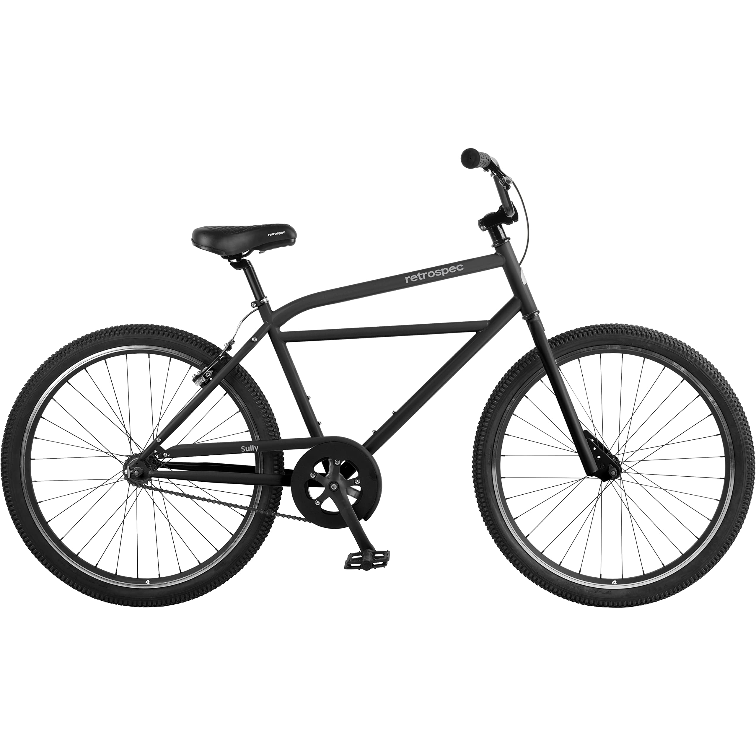 Retrospec Sully Klunker High-Tensile Steel Frame Beach Cruiser Bicycle Single Speed Bike with BMX Threadless Steering, Wide Tires and Tuck n’ Roll Saddle, Matte Black 26"