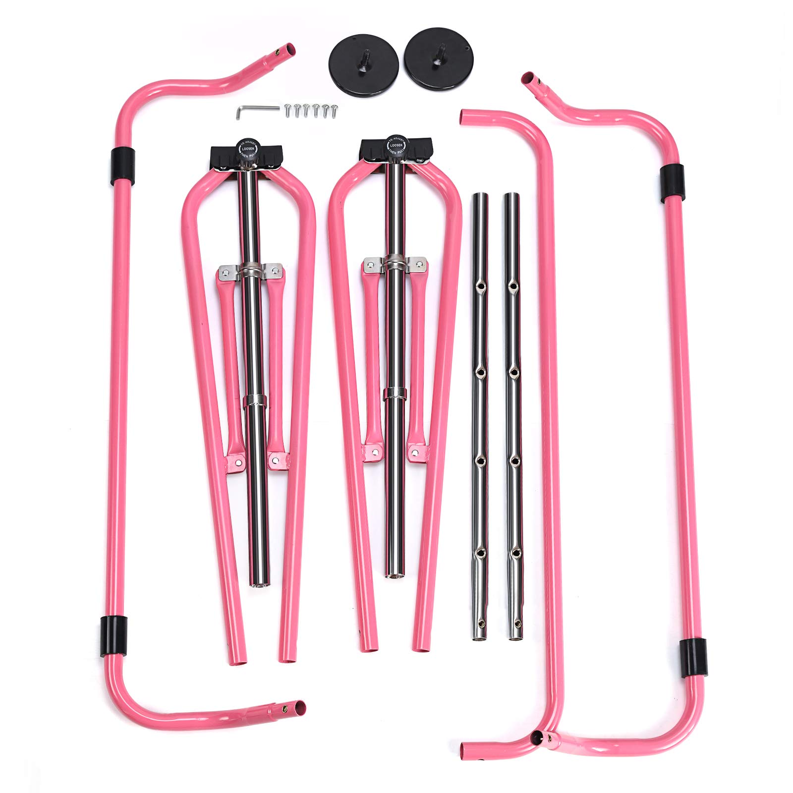NW Heng&En Expandable Gymnastics bar for Home, Height Adjustable Folding Improved Stronger Gymnastic bar,pink,Height: 35’’ - 51’’ Dimension: 42.5’’-58.5’’